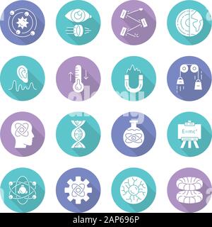 Physik Zweige Farbe Symbole gesetzt. Astrophysik, Optik, Akustik und ...