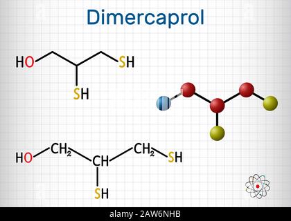 Dimercaprol, BAL, British Anti-Lewisite, C3H8OS2, Molekül. Es ist ...