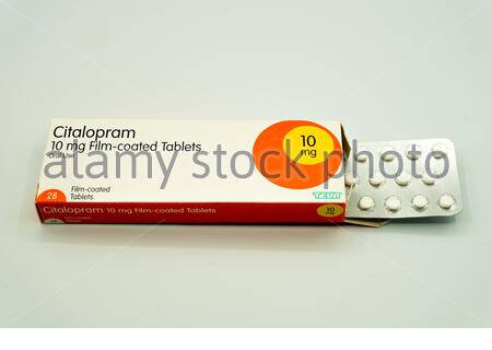 Schachtel mit Citalopram SSRI Antidepressiva Tabletten Stockfotografie ...