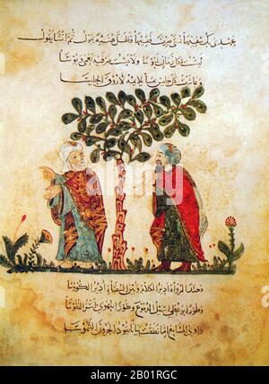 Irak: Zwei Männer im Gespräch. Miniaturgemälde von Yahya ibn Mahmud al ...