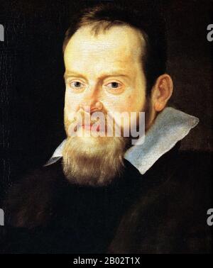 GALILEO GALILEI (1564-1642), italienischer Mathematiker und Astronom in einem Kupferstich ...