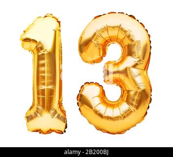Nummer 13 Geburtstag Feier Gold Ballon mit präsentiert. 3D-Rendering ...