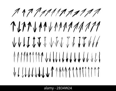 Pfeile und Zeichen Satz von Hand zeichnen. Pfeil-Skizzen. Vektor ...