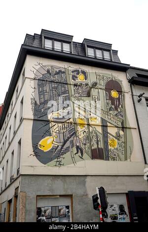 Europa, Belgien, Brüssel, Comic-Strip-Route, Hauswand, Fassade, gemalt ...