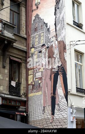 Europa, Belgien, Brüssel, Comic-Strip-Route, Hauswand, Fassade, gemalt ...