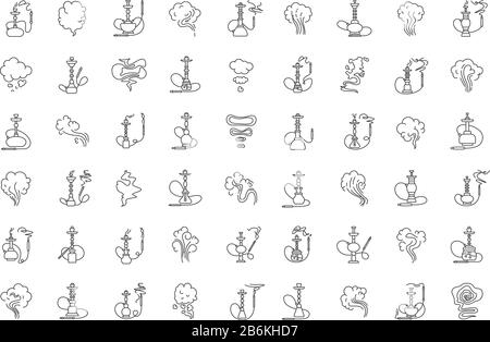 Hookah Bar Pixel perfekte lineare Symbole gesetzt. Sheesha-Haus ...