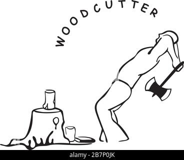 Cartoon von Mann oder Holzhacker mit Axt Hacken den Baum Stock ...