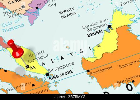 Malaysia politische Karte mit Hauptstadt Kuala Lumpur in Asien mit den ...