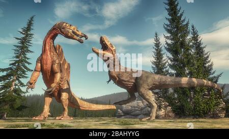 Tyrannosaurus Rex Dinosaurier Kampf - 3D render Stockfotografie - Alamy