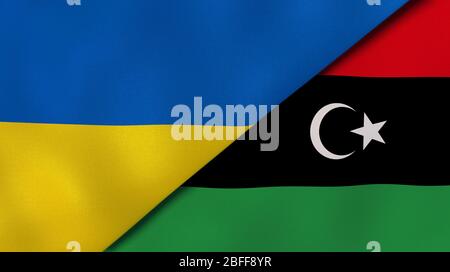 Flagge der Ukraine und Libyens - Abbildung 3D. Zwei Flaggen Zusammen ...