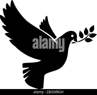 Fliegende Taube mit olivem Zweig Vektor-Zeichen auf transparentem ...