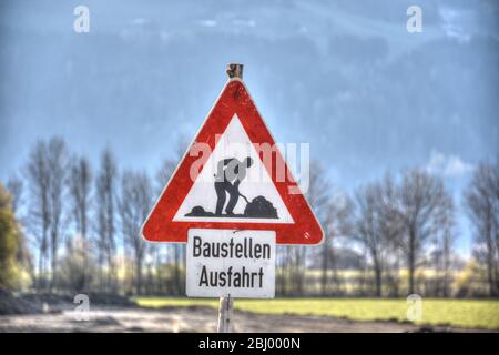 Verkehrszeichen, Baustelle, Achtung, Abfahrt, Schild, Tafel, Zeichen ...