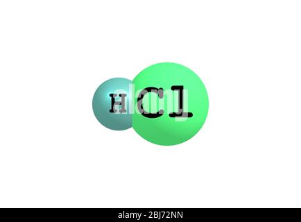 HCl. Chlorwasserstoff. Molekülmodell, die chemische Formel, Kugel-und ...