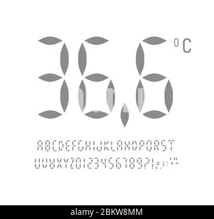 Anzeigetafel elektronische digitale Zeichen, Zahlen und Buchstaben Vektorschrift. Digitale ABC ...