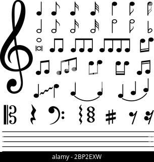 Noten und Zeichen gesetzt. Hand gezeichnet Musik Symbol Skizze Sammlung ...
