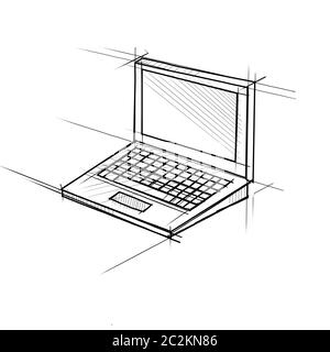 Technische Zeichnung Skizze stil Abbildung eines Laptops auf dem ...