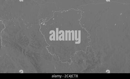Wolyn, Region der Ukraine. Graustufen-Karte mit Seen und Flüssen. Form ...