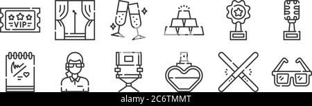 12 Satz von linearen Ruhm-Icons. Dünne Umrisse Symbole wie Diamant ...