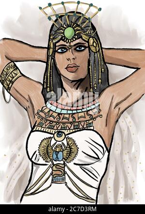 Cleopatra Hand gezeichnet Portrait Kunst Hände hinter Kopf Alte ...