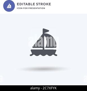 Segelboot-Symbolvektor, gefülltes flaches Schild, solides Piktogramm ...
