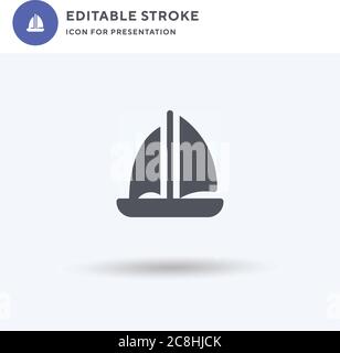 Segelboot Linie und solide Ikone, Sommerurlaub Konzept, Boot und ...