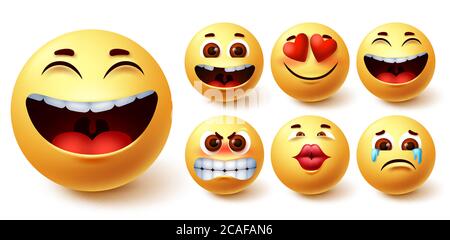 Vektorset für Emoji-Smileys. Smileys Emoticon glücklich, winkend und ...