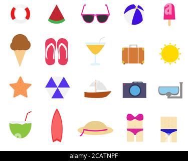 Sommer und Ferienhäuser Icon Set Design, Strand tropische Entspannung ...