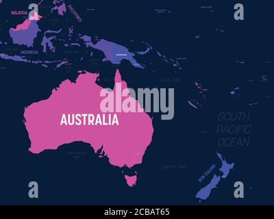 Australien und Ozeanien Region Vektor hoch detaillierte Karte mit den Namen und Nationale Fahnen ...