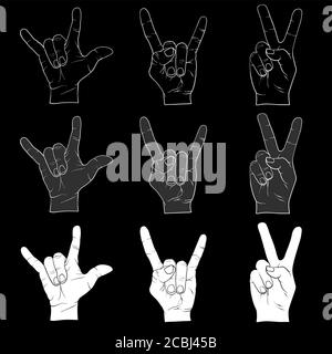 Hand zeigt drei Finger Linie Symbol, Hand Gesten Konzept, drei Finger Geste Zeichen auf weißem ...