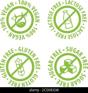 Zuckerfrei. Symbol und Logo für allergene Lebensmittel, gentechnikfreie ...