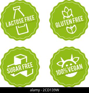 Satz von Allergen-freie Abzeichen. Laktose, Gluten, Zucker und die ...