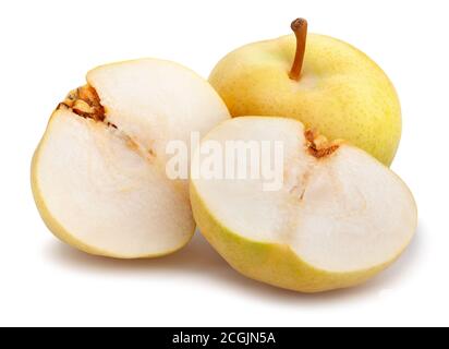 Nashi Birnen in Scheiben geschnitten 3 Scheiben und einem Schnitt die ...