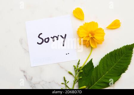 Entschuldigung Nachricht Karte Handschrift mit gelben Blumen Ylang ...