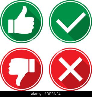 Daumen hoch, Daumen runter grüne und rote Symbole gesetzt, Vector ...