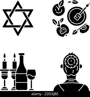 Judentum Symbole schwarze Glyphen Symbole auf weißen Raum gesetzt Stock ...