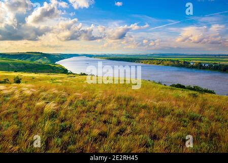 Blick auf Steppe und oberen Bereich Fluss Don in Russland ...