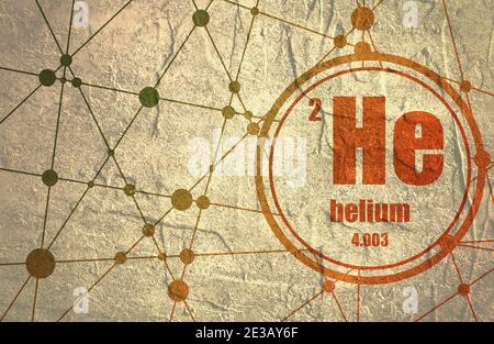 Helium Er chemische Element. Helium Schild mit der Ordnungszahl ...