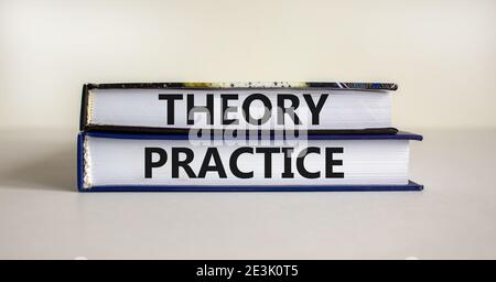 Theorie und Praxis Symbol. Bücher mit den Worten "Theoriepraxis" auf ...