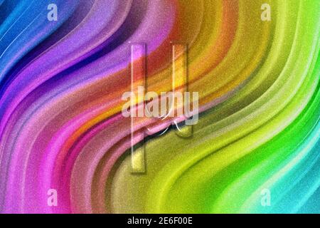 Mu-Zeichen. Mu-Buchstabe, griechisches Alphabet-Symbol, bunt karierter ...