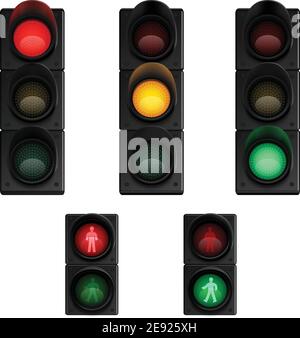 Ampeln für Verkehrsfluss und Fußgängerübergänge Control Piktogramme ...
