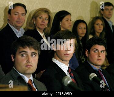 Former Duke lacrosse players from left, Dave Evans, Collin Finnerty ...