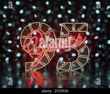 Goldene Zahl 90 fünf Jahre und die Inschrift auf dem blauen Treppe mit ...