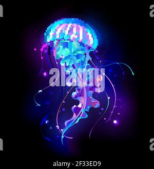 Eine Skizze einer Qualle mit langen Tentakeln, Vector, Farbe, Zeichnung ...