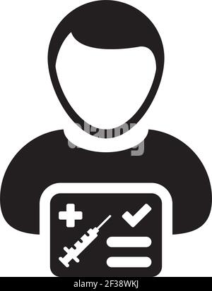 Impfpass Symbolvektor mit männlichem Piktogramm Symbol für medizinische ...