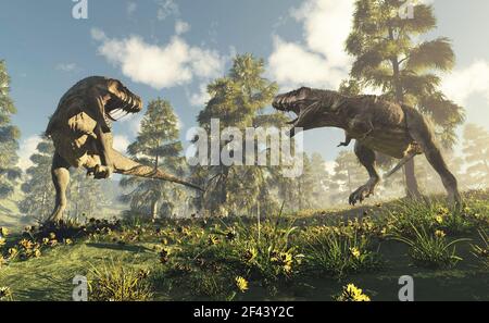 Tyrannosaurus Rex Dinosaurier Kampf - 3D render Stockfotografie - Alamy