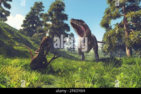 Tyrannosaurus Rex Dinosaurier Kampf - 3D render Stockfotografie - Alamy