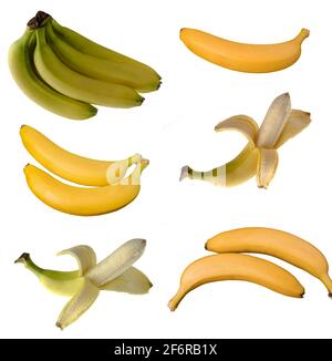 Ein Haufen Bananen. Halbreife Bio-Bananen mit grünen Flecken auf gelbem ...