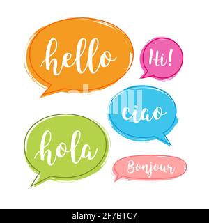 Wort Hallo auf Französisch. Bonjour. Modische Kalligraphie. Vektor ...