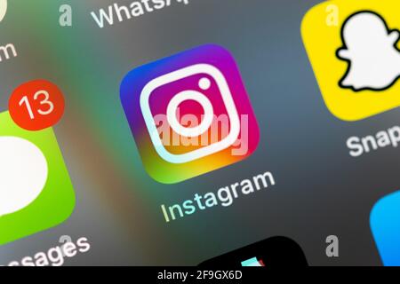 Instagram, Logo, App-Icon, Anzeige auf einem Bildschirm vom Handy ...