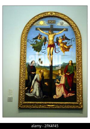 Der Mond Kreuzigung (Der gekreuzigte Christus mit der Jungfrau Maria, der Heiligen und Engel) c ...